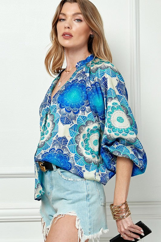 Print Balloon Sleeve Blouse – POSH STYLE