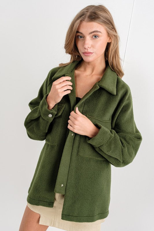 Oversized Sherpa Shacket (Olive) – POSH STYLE