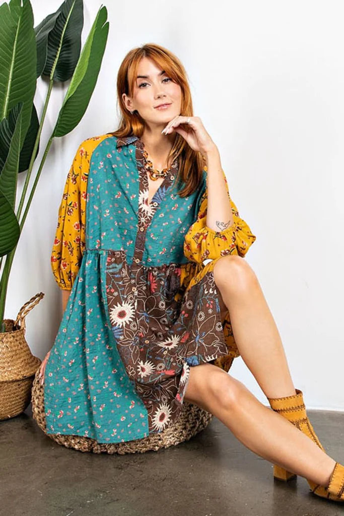 Mixed Print Shirt Dress – POSH STYLE
